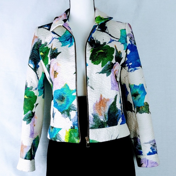 Zara | Jackets & Coats | Zara Basic Floral Multicolor Cropped Bomber ...